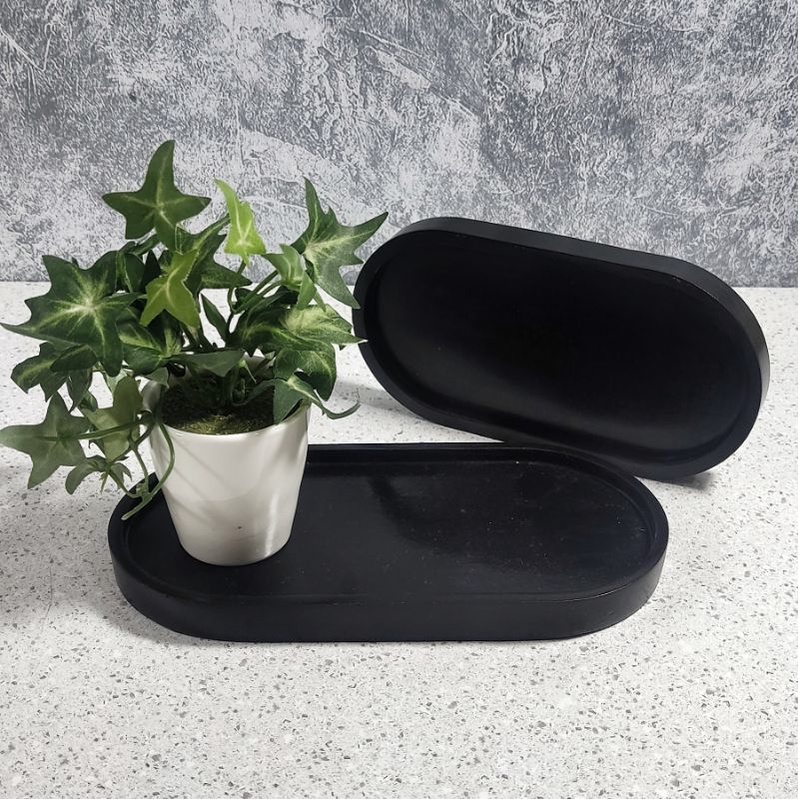 HITAM Black Oval Coasters | Cement/concrete Trays | Photo Props | Black ...