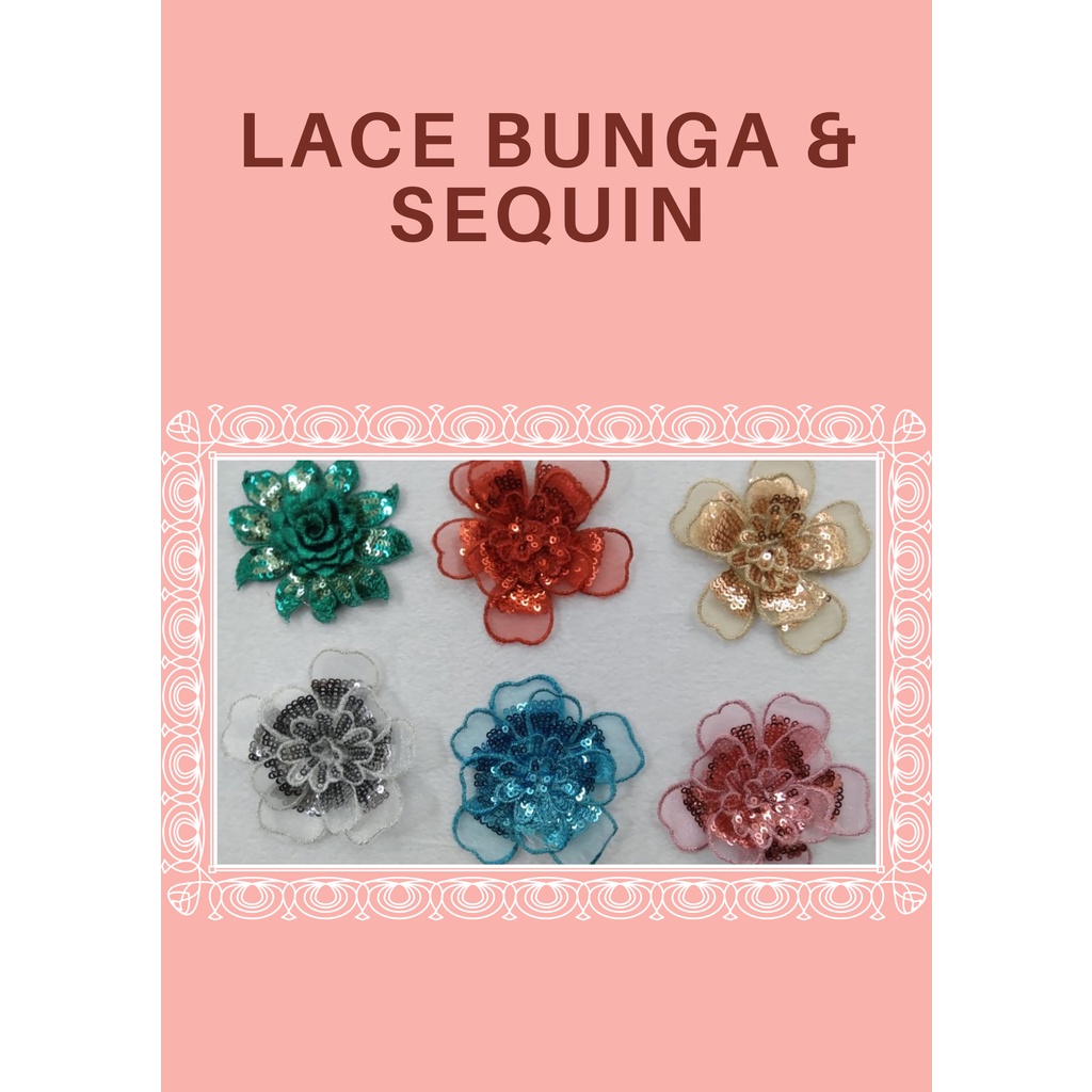 Lace Bunga & Sequin 3pcs ( Jenis Jahit/ Tampal Dengan Gam Fabric ...