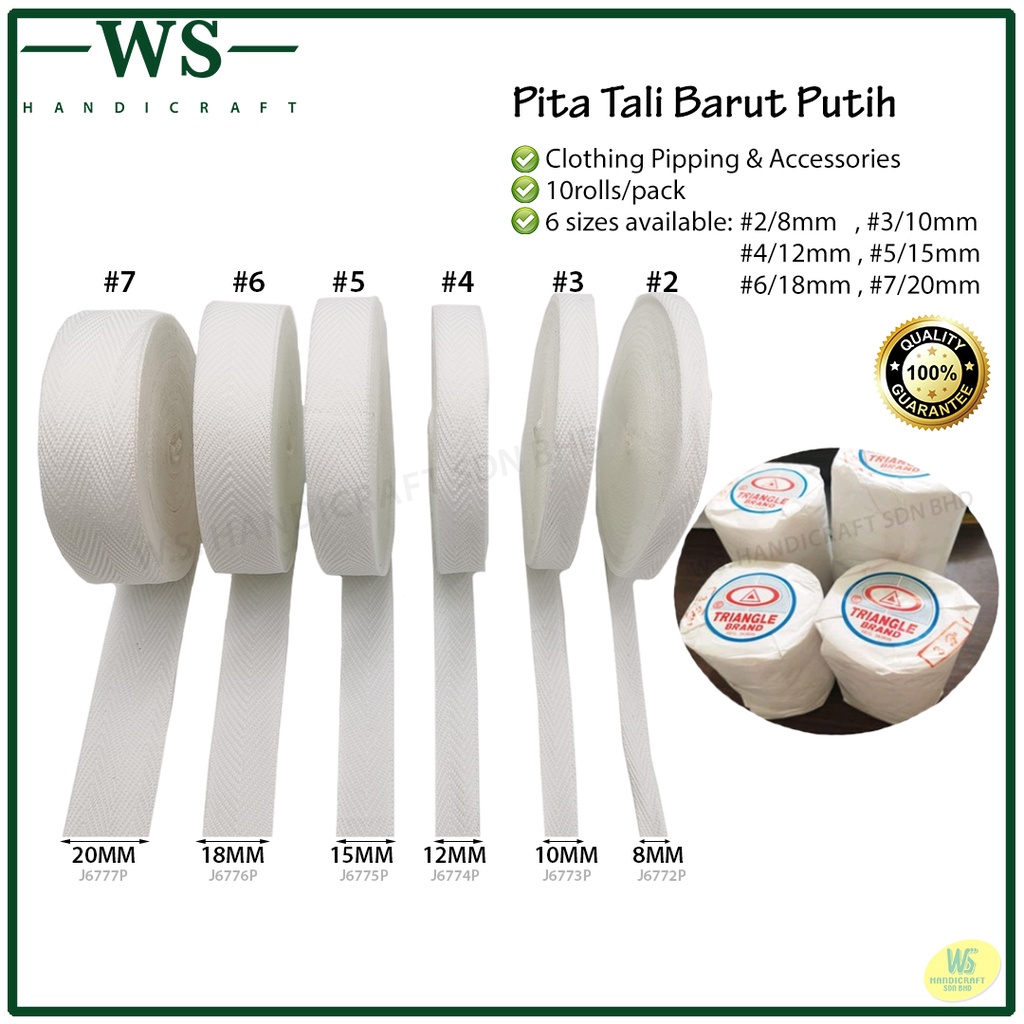 Pita Tali Barut Putih 10pcs per pack/White Cotton Tape/ 8MM/10MM/12MM ...
