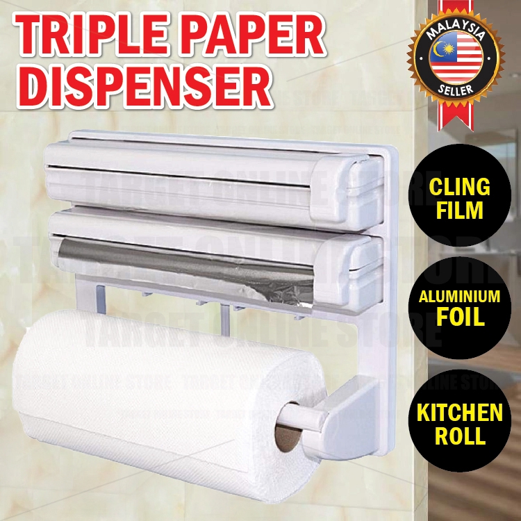 Triple Paper Dispenser Aluminium Foil Tissue Cling Wrap Holder Shelf ...