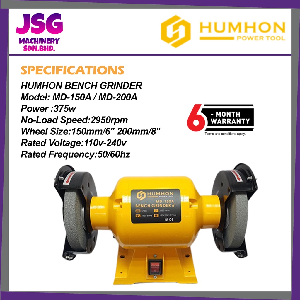 HUMHON 150MM/6" 200MM/8" BENCH GRINDER MD-150A / MD-200A | Shopee Malaysia