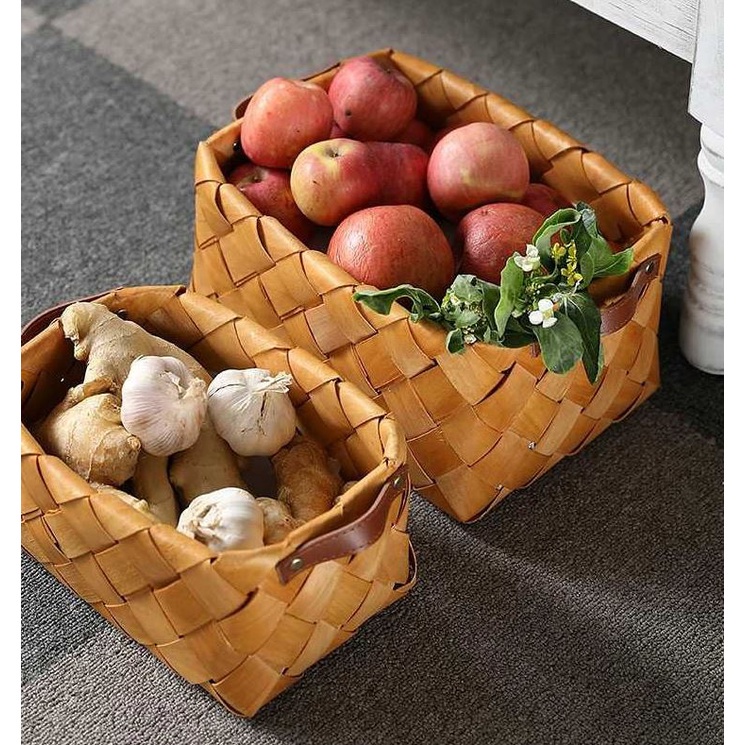 Handmade Bamboo Woven Bread Basket Fruit Vegetables Egg Storage Weaving ...
