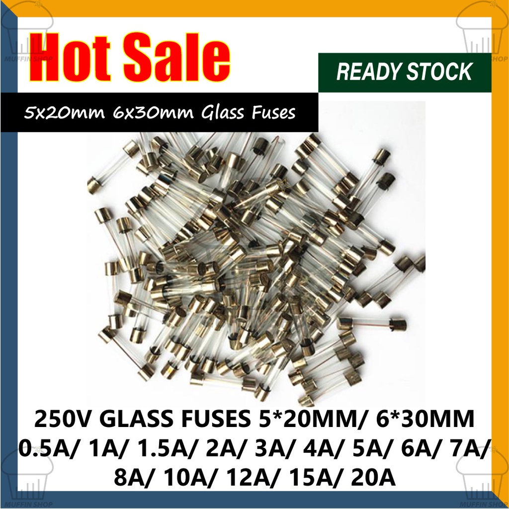 [100pcs] 5x20mm 6x30mm Glass Tube Fius Kaca 250V Quick Blow Fuse 0.5A 1A 1.5A 2A 3A 4A 5A 6A 7A ...
