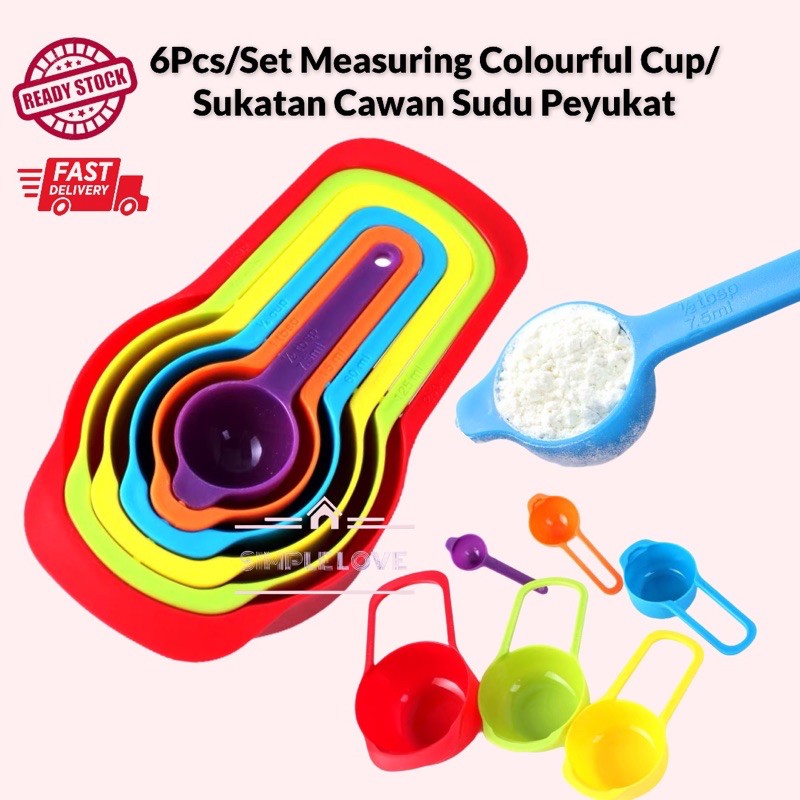🔥Ready Stock🔥6pcs/set Colourful Measuring Cup / Plastic Measure Cup ...