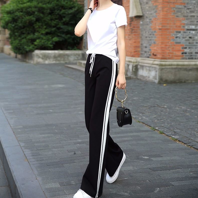Bootcut Pants Women Sukan Vintage Black Straight Cut High Waist Long ...