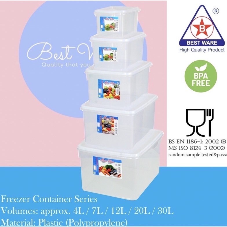Bestware Plastic Freezer Container Food Storage Box Fridge Organizer ...