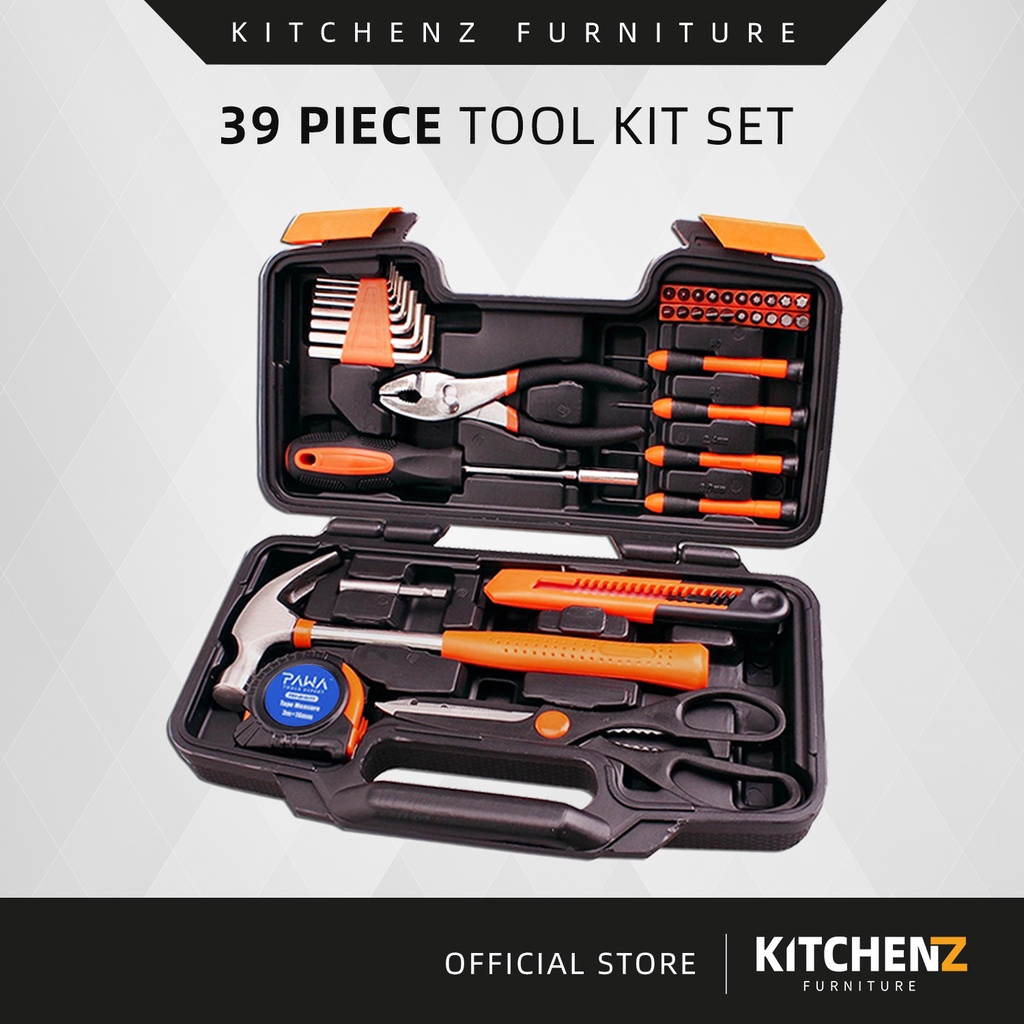 PAWA Orange 39-Piece Hand Tool Set - General Household Hand Tool Kit with Plastic Toolbox ...