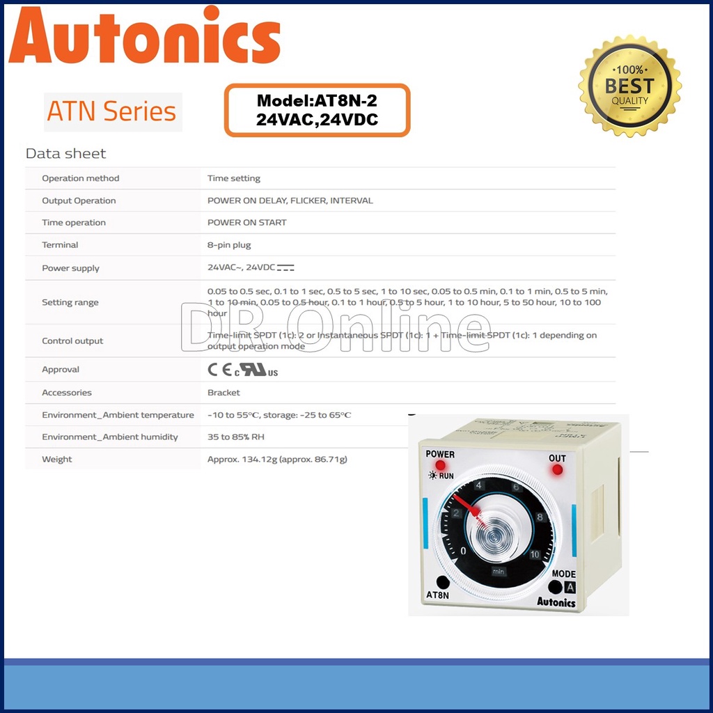 Autonics Multi Analog Timer 0.05S- 100Hour AT8N-2 24VAC / 24VDC ~ AT8N ...