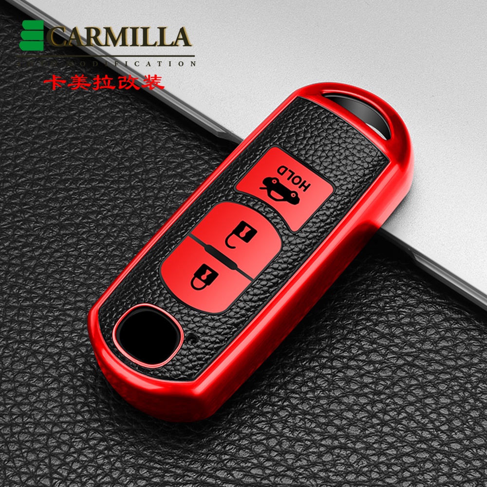 TPU Carbon Fiber Car Key Cover Case Holder Key Chain Ring for Mazda 3 5 ...