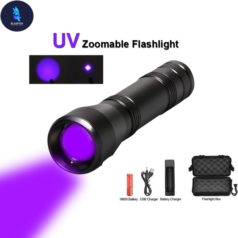 BF 8000Lums UV Flashlight Torch Mini UV Light Zoomable Function ...