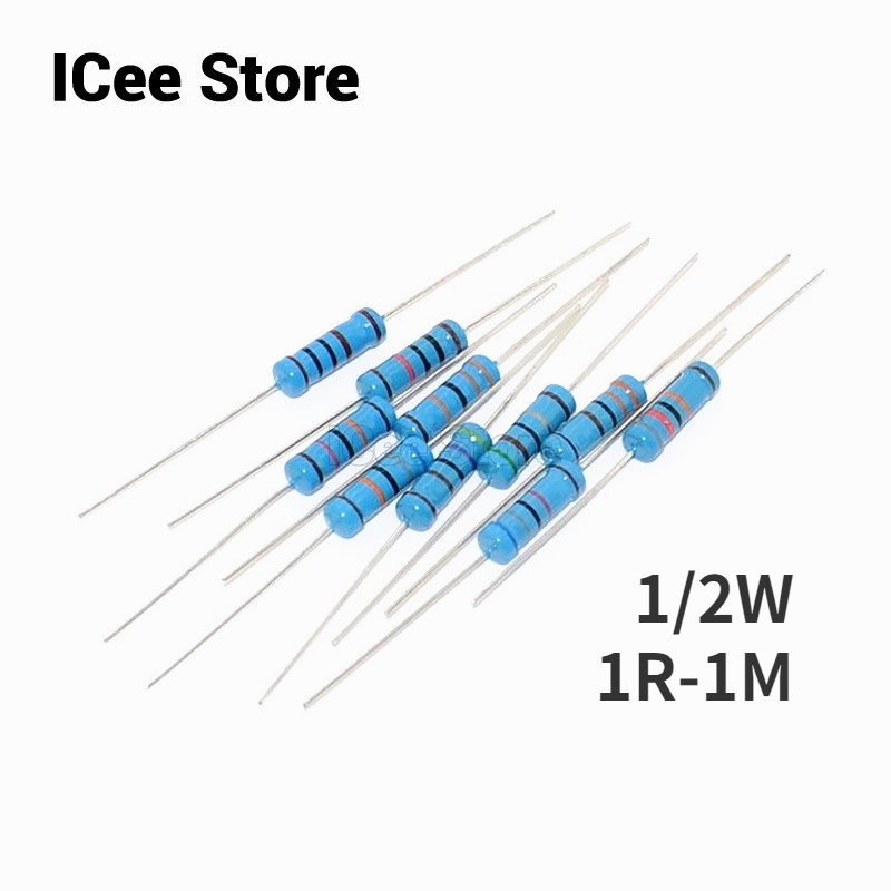 50Pcs 1/2W Metal Film Resistor 1% 1R-1M 1R 10R 100R 1K 4.7K 10K 1M Ohm ...