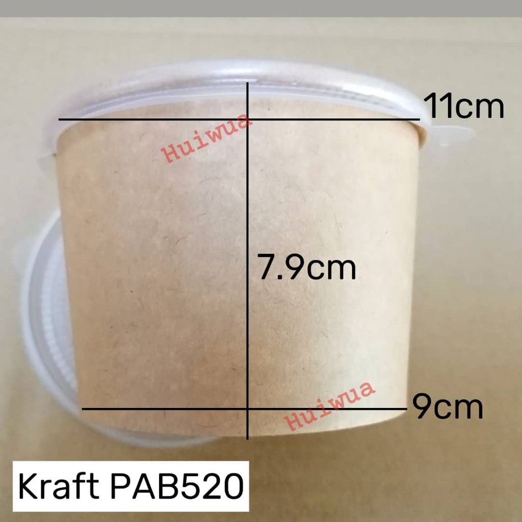 50pcs Disposable Kraft Brown Bowl & Paper Porridge/Soup Tub Bowls with Flat lid/penutup rata ...