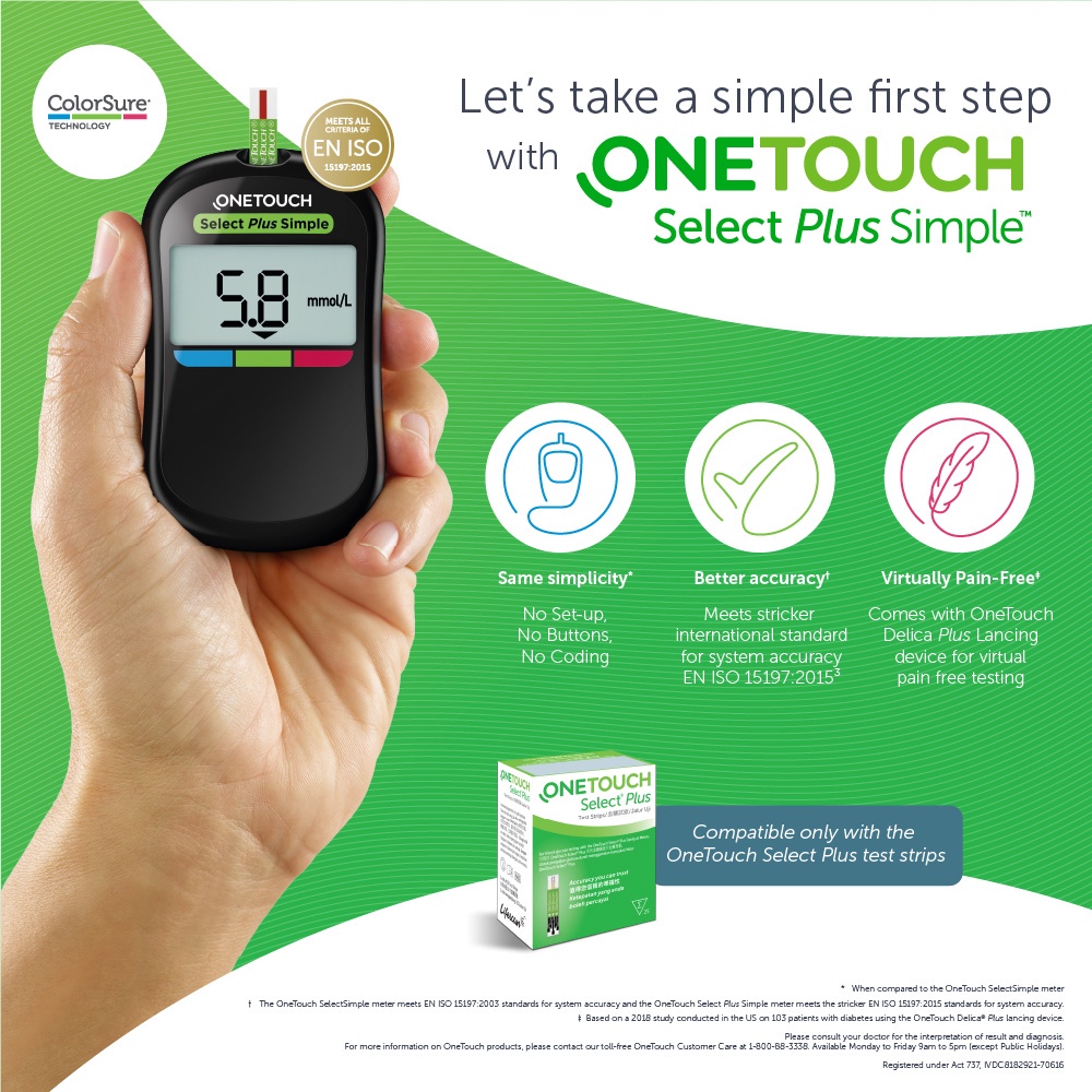 One Touch Select Glucometer Blood Glucose Test Kit Meter Set With ...