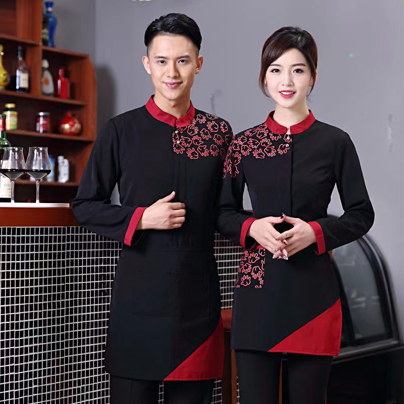 Long Sleeve Waiter Workwear Hotel Shirt+Apron Set Coffee Restaurant Tea ...