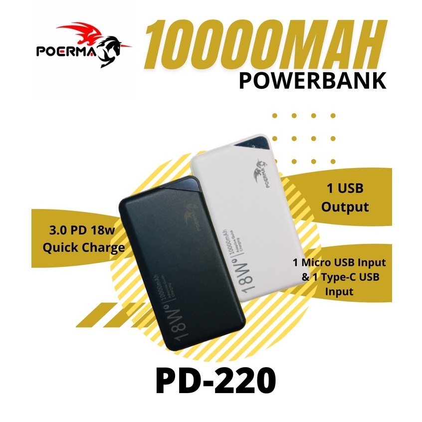 10000mAh Full Capacity Powerbank PD220 Poerma Powerbank Ready Stock in ...