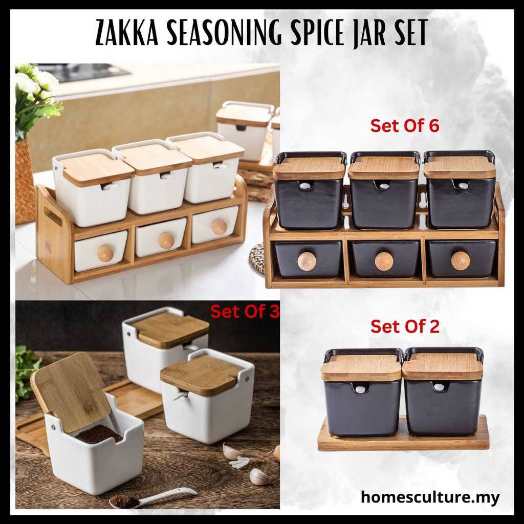 Zakka Seasoning Spice Jar Set With Wooden Tray Kitchen Spice Jar Set ...