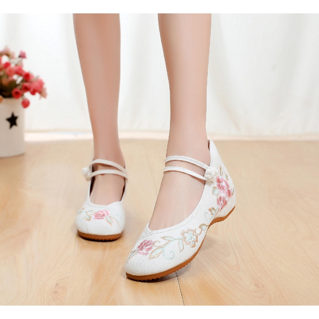 Hanfu Shoes Inner-increasing Low-heel Casual Shoes Chinese Embroidered ...