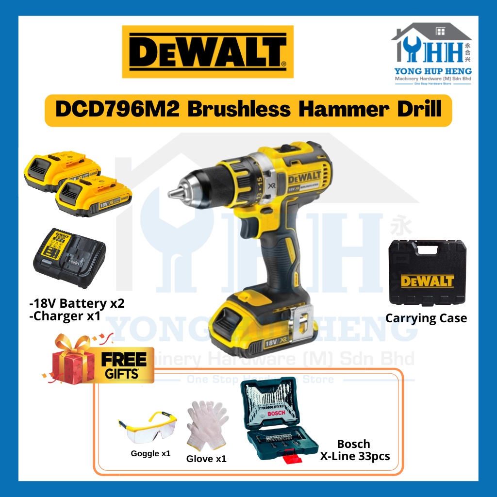 DEWALT DCD796M2-B1 18V Cordless Brushless Compact Hammer Drill Driver ...