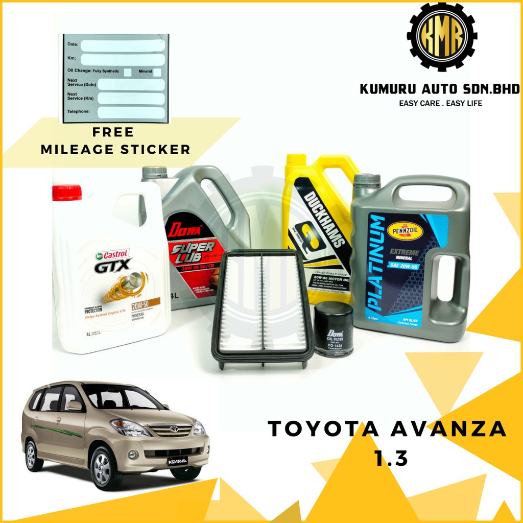 Toyota Avanza 1.3 Engine Oil 20W50 4L + Oil Filter + Air Filter Combo ...