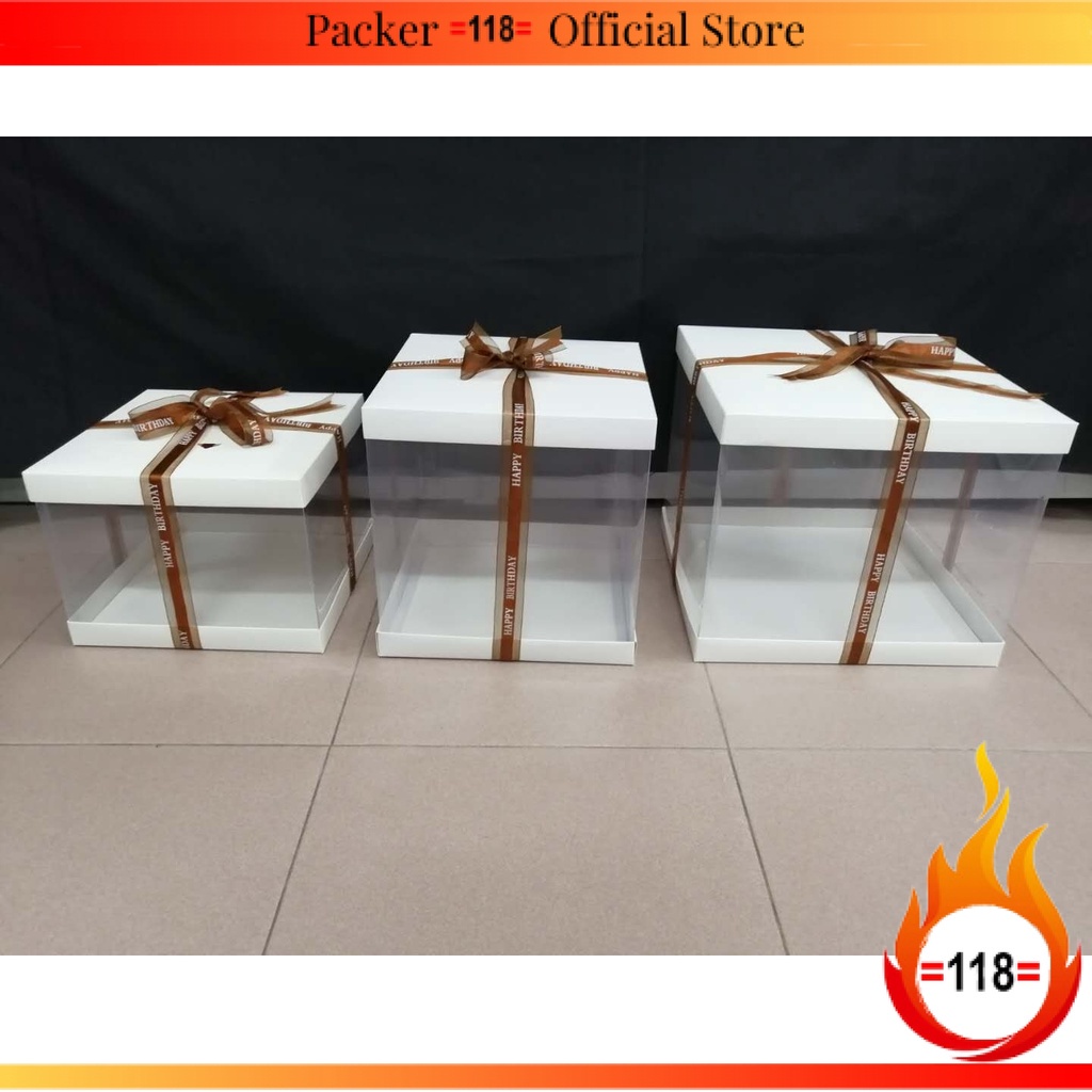 XMW White Top & Bottom Cover Transparent Cake Box - 10pcs/pkt | Shopee ...
