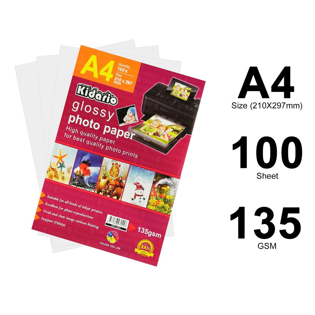 Kidario 135GSM A4 Size Glossy Photo Paper (100's) | Shopee Malaysia