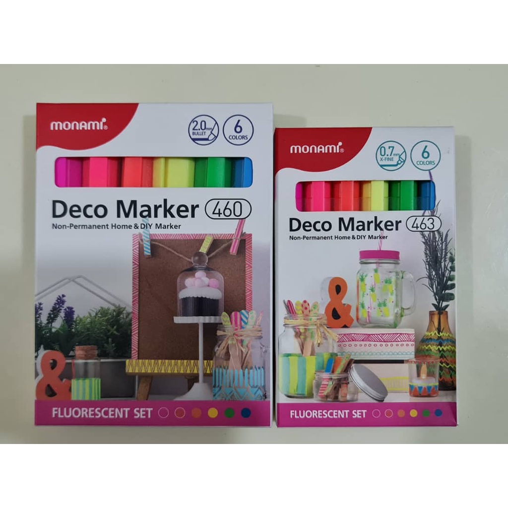 MONAMI DECO MARKER FLUORESCENT SET NON-PERMANENT HOME & DIY MARKER 2MM ...