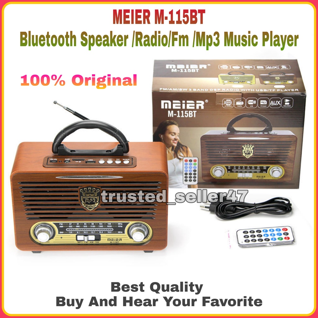 Meier Rechargeable Radio Bluetooth Radio FM AM SW 3 Band Phone Speaker USB TF Card Music Player ...