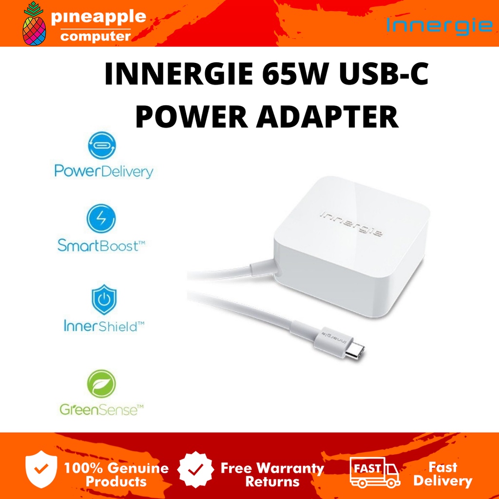 Innergie 65C (BK) USB-C Power Adapter USB-C PD Fast Charge 1.5m Built ...