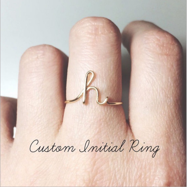2022 adjustable 26 letter ring A-Z jewelry women's rose gold letter ...