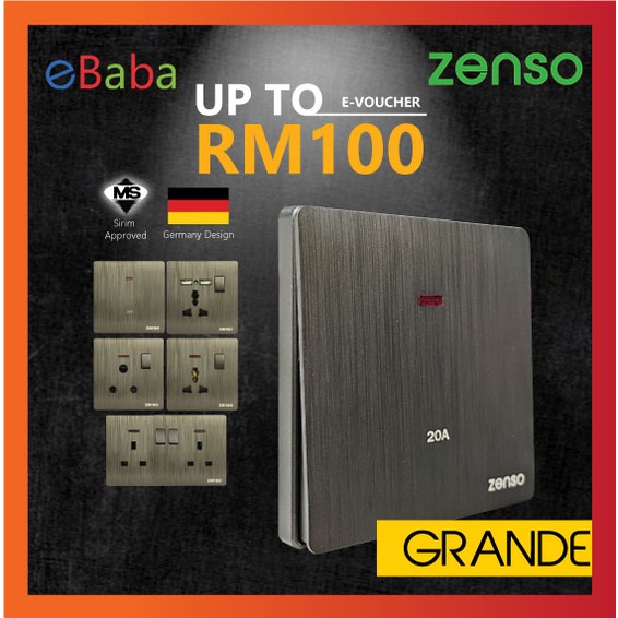 Zenso Grande Switches & Socket - Hairline Black Color #13A #universal # ...