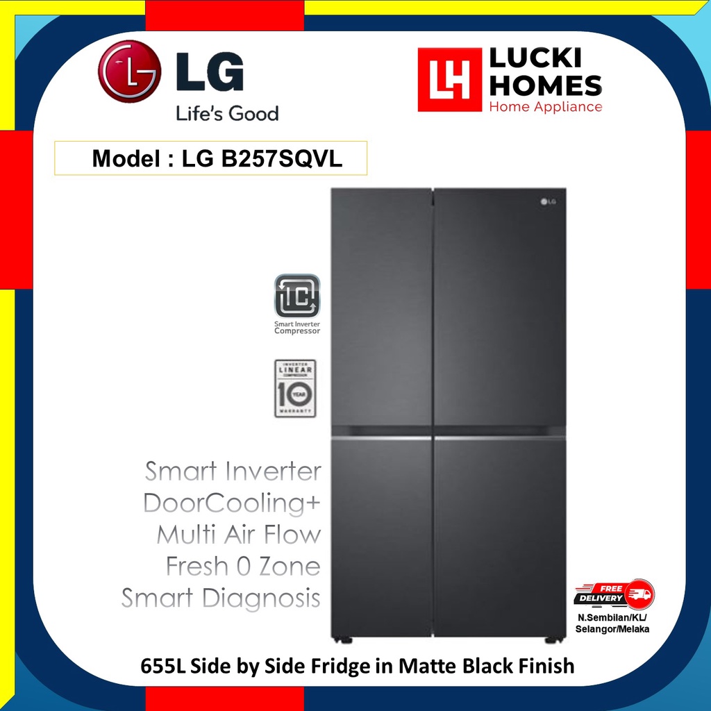 LG GC-B257SQVL Net 655L, Side-by-Side Fridge in Matte Black Finish ...