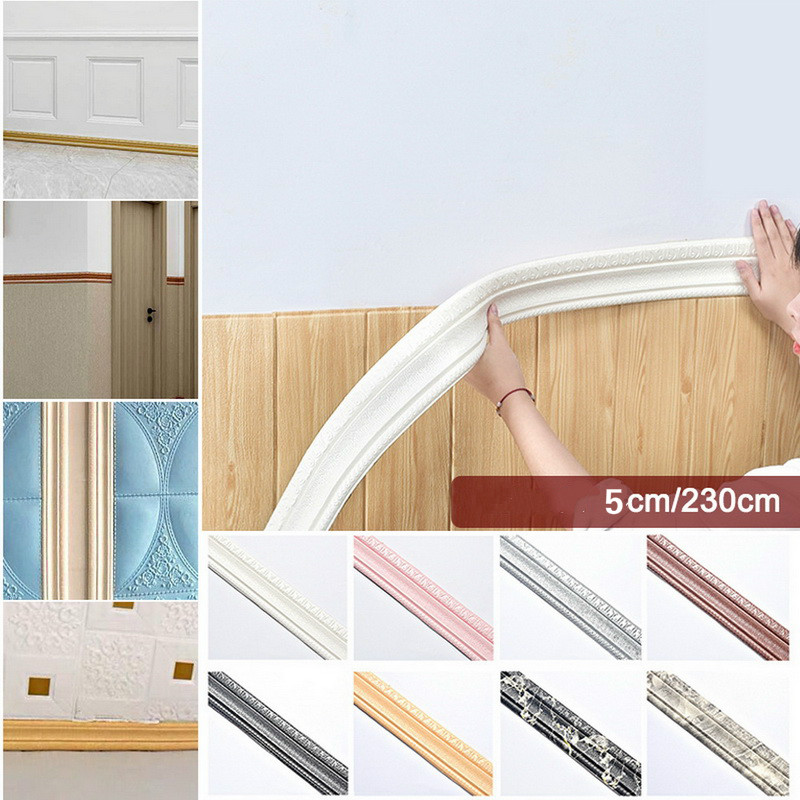 3D Self Adhesive PE Foam DIY Edge Strip Bedroom Top Corner Line Wall ...