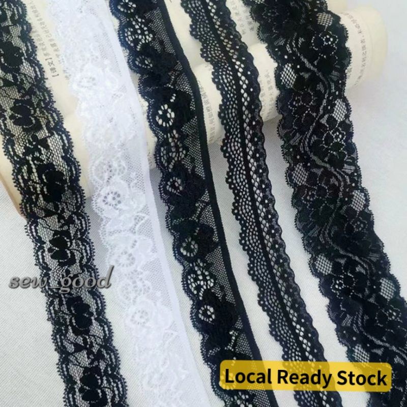 (1 meter) Renda Elastik Soft Elastic Lace Langsir Dress Lingerie ...