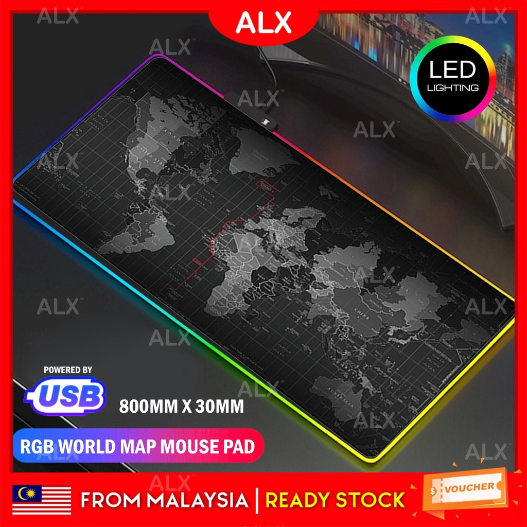 ALX 80cm World Map USB RGB Colour Lighting LED Mouse Pad Anti Slip ...