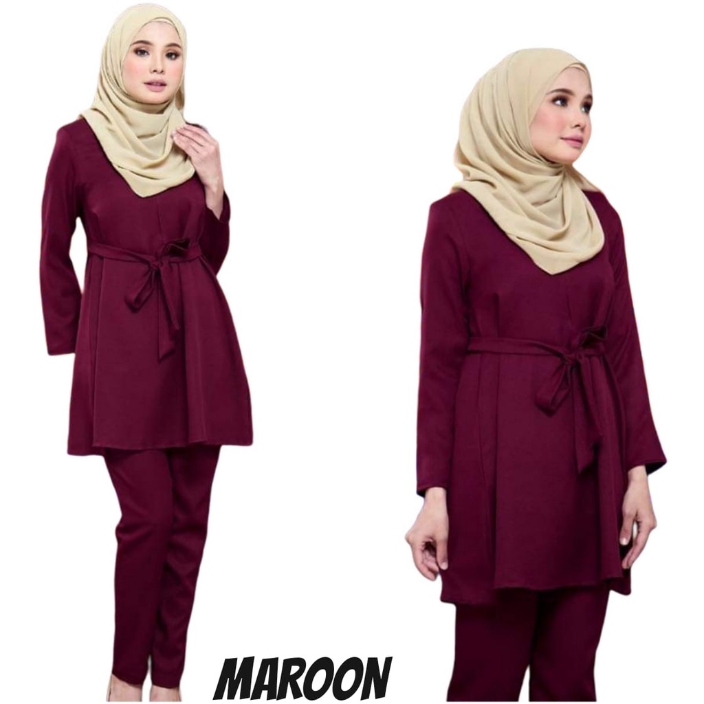 BAJU SUIT MUSLIMAH NEW DESING WITH RIBBON BLOUSE CASUAL READY STOCK ...
