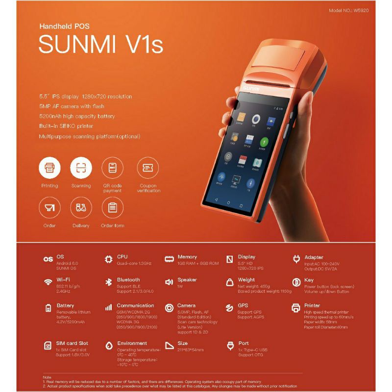 [used] Sunmi V1S Thermal Receipt Printer Handheld POS Restaurant Retail ...