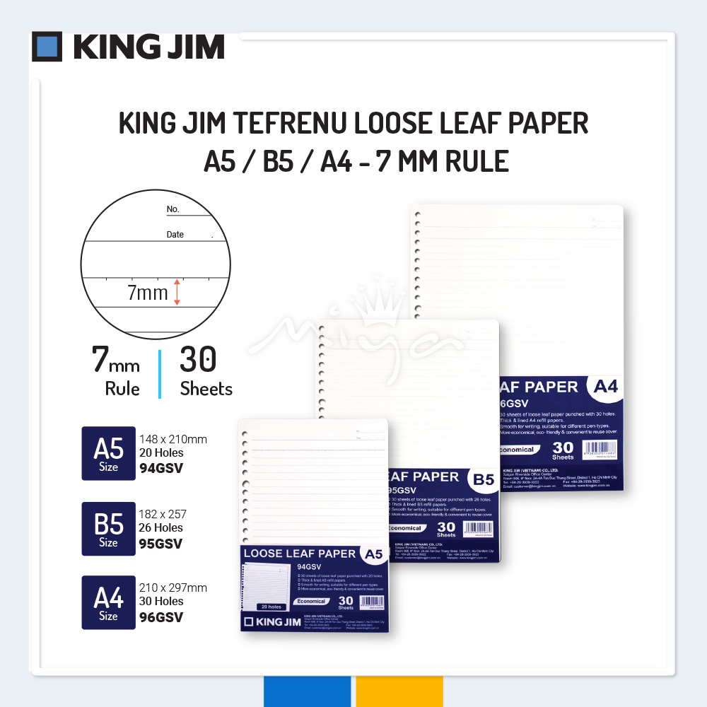 KING JIM TEFRENU ECONOMICAL LOOSE LEAF PAPER - 7MM RULE - A5 / B5 / A4 | Shopee Malaysia