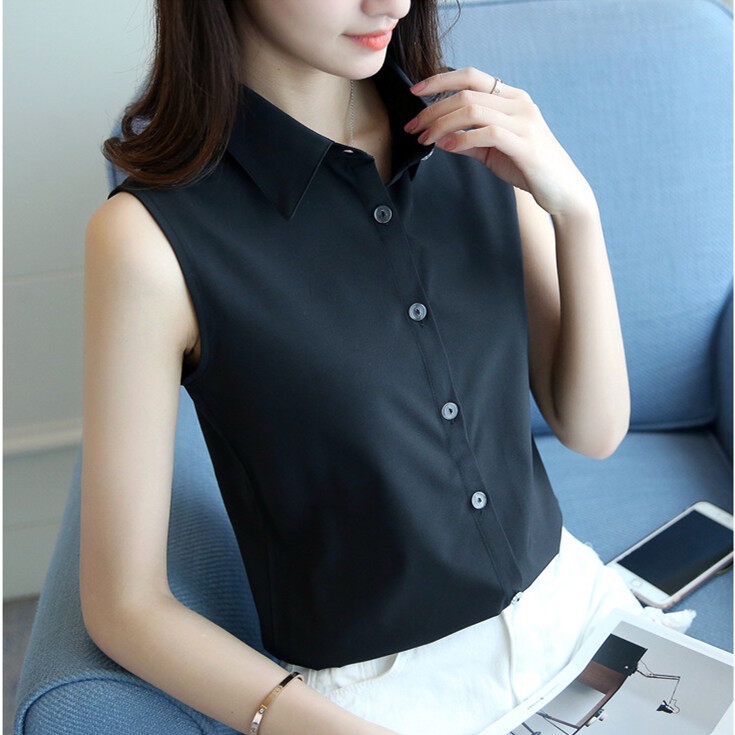 Sleeveless Shirt Women Fashion Basic Office Formal Blouse Summer Plus ...