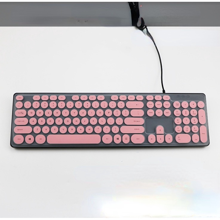 Punk Round Keycap Wired Keyboard Retro Cute Mute Dot Chocolate Keyboard ...