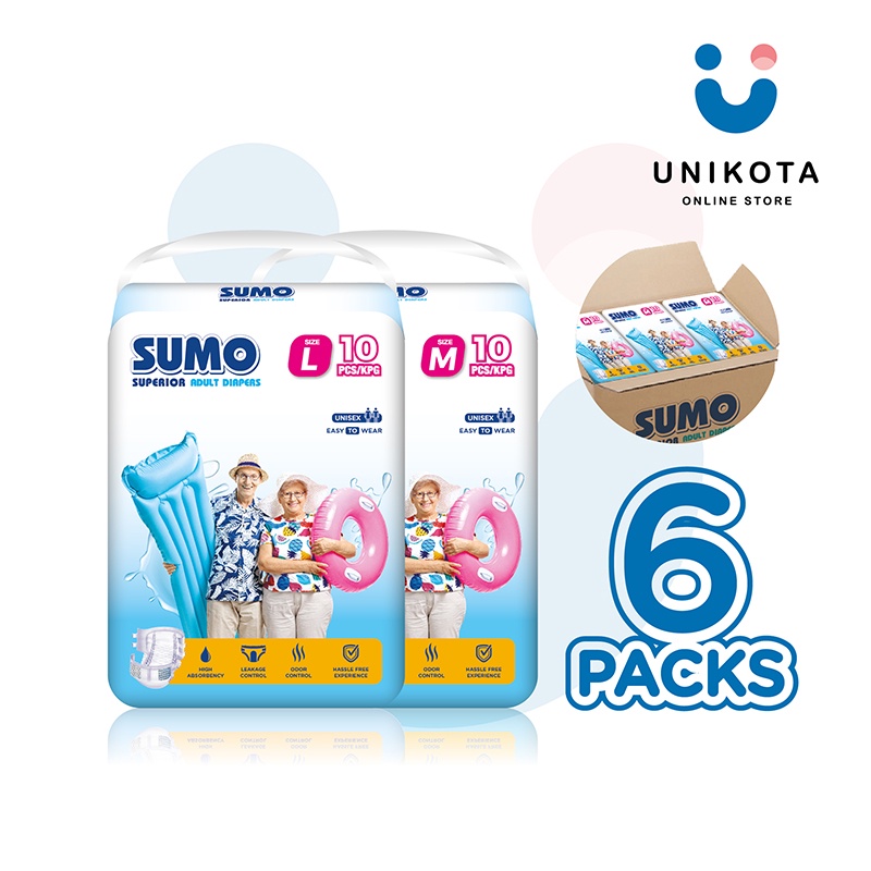 UNIKOTA - SUMO Superior Adult Tape Diapers | Lampin Dewasa M10/L10 (6 ...