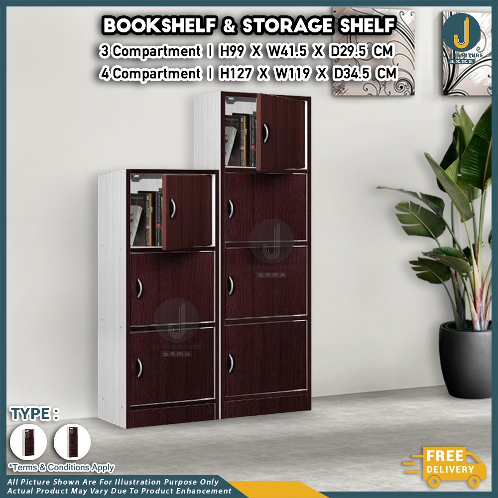 Jj Furniture Diy Basic Multilevel Bookshelf With Doors Storage Utility Shelf Book Rack Rak 
