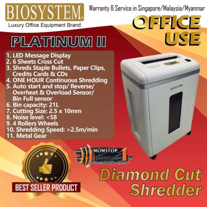 Biosystem Paper Shredder PlatinumII - 6 sheets (21L) 2 Hrs Non Stop ...