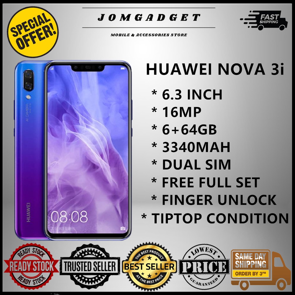 HUAWEI NOVA 3i (6GB+128GB ROM, 6.3', 16MP) - Used Original FREE Full Set (98% Tiptop Condition ...