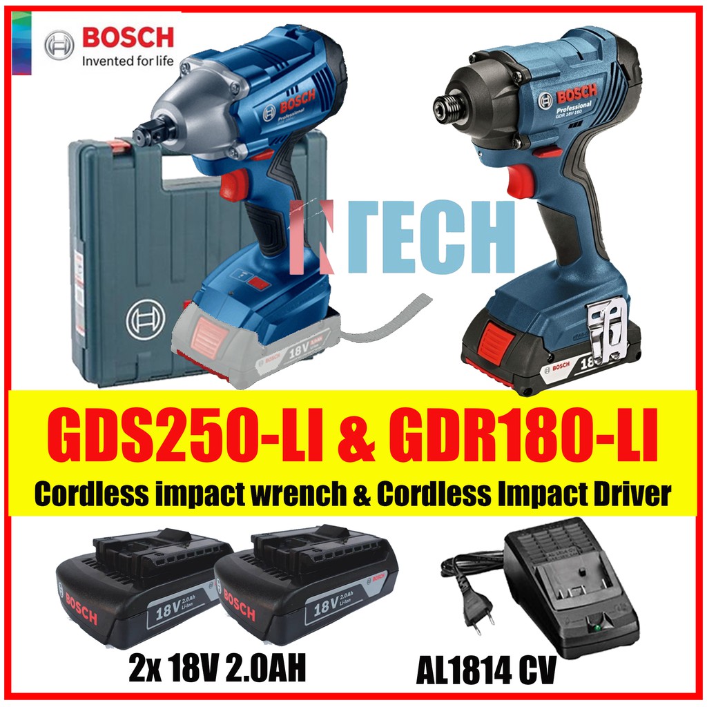 BOSCH COMBO KIT GDS250-LI CORDLESS IMPACT WRENCH C/W GDR180-LI CORDLESS ...