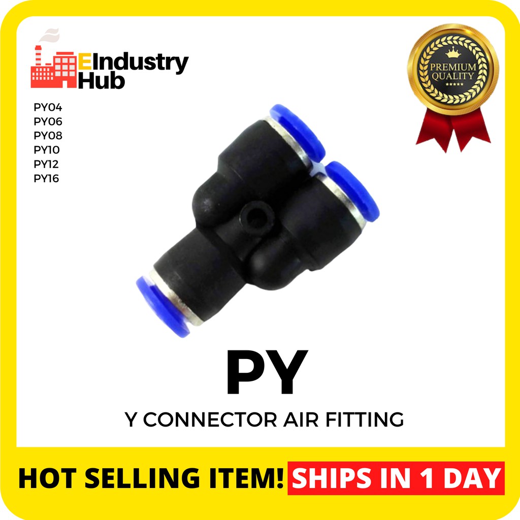 PY Pneumatic Y Connector Air Fitting Y Shape Connector Push In Push ...