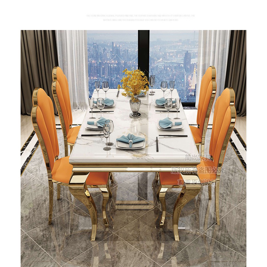 *Malaysia Ready Stock* Luxury Marble Dining Table Chair Stainless Steel ...