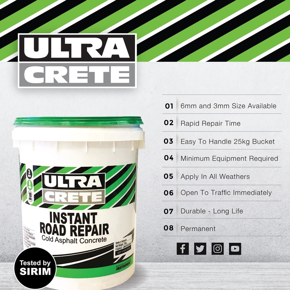 ULTRACRETE INSTANT ROAD REPAIR (25KG) Cold Asphalt Concrete | Shopee ...