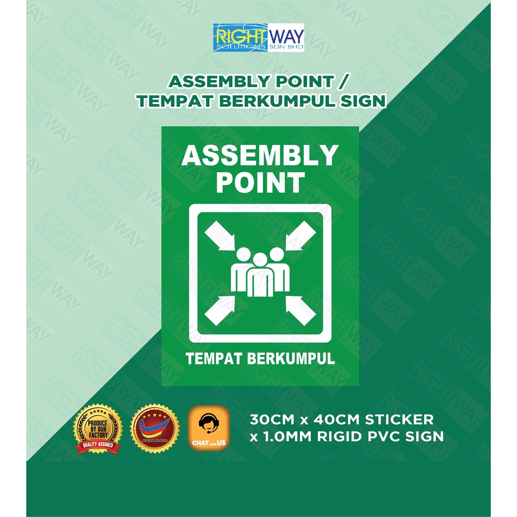 ASSEMBLY POINT / TEMPAT BERKUMPUL SIGN 400MM X 300MM X 1.0MM RIGID PVC ...