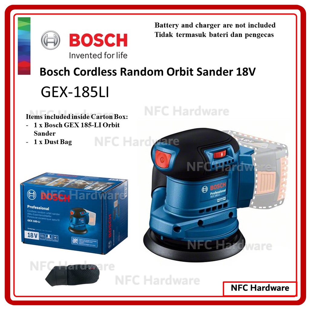 Bosch Gex 185li Cordless Random Orbit Sander 18v Shopee Malaysia