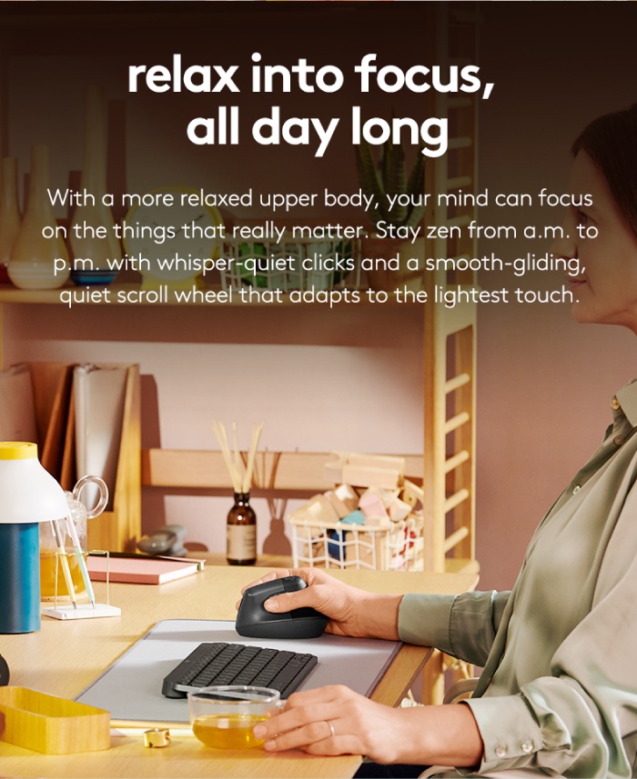 Logitech Lift Vertical Ergonomic Mouse, Wireless, Bluetooth or Logi ...